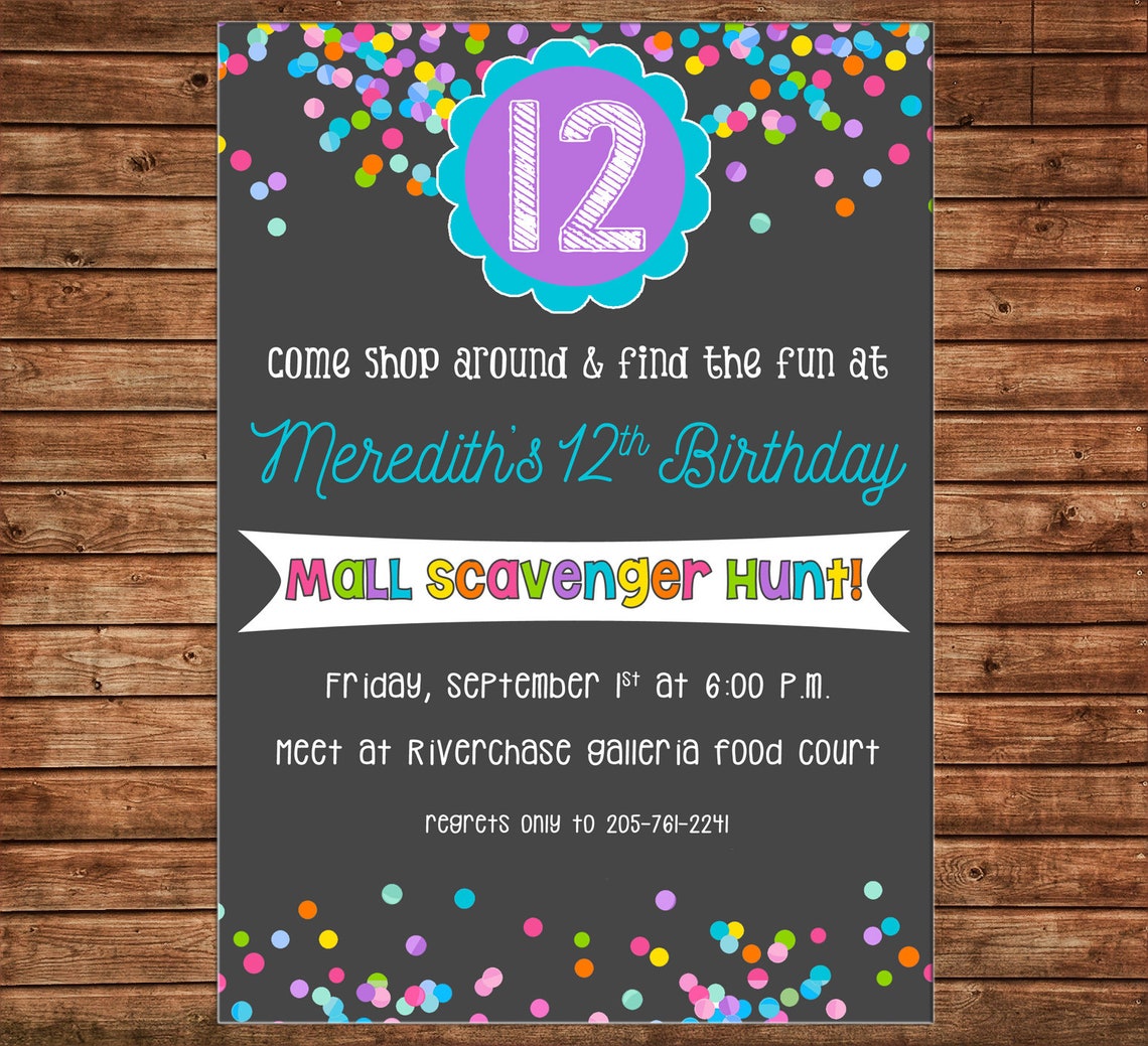 Girl Invitation Mall Shopping Scavenger Hunt Birthday Party - Etsy