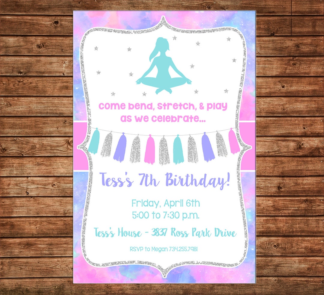 Girl Invitation Yoga Pilates Watercolor Glitter Birthday Party - Etsy