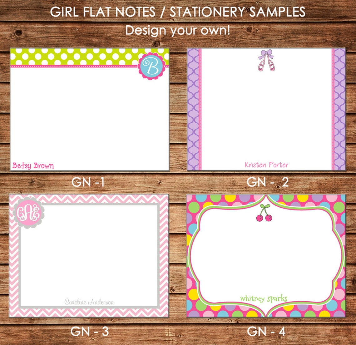 Personalized Girl Flat Notes Notecards Stationery With | Etsy