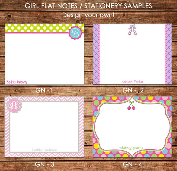 Personalized Girl Flat Notes Notecards Stationery With | Etsy