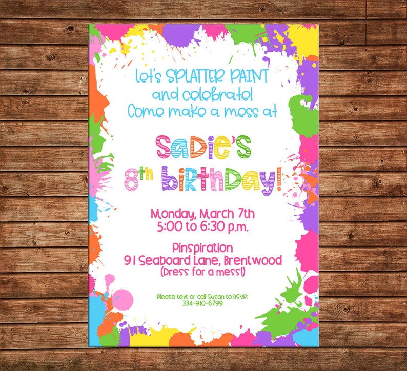Boy or Girl Invitation Paint Splatter Art Pottery Birthday - Etsy