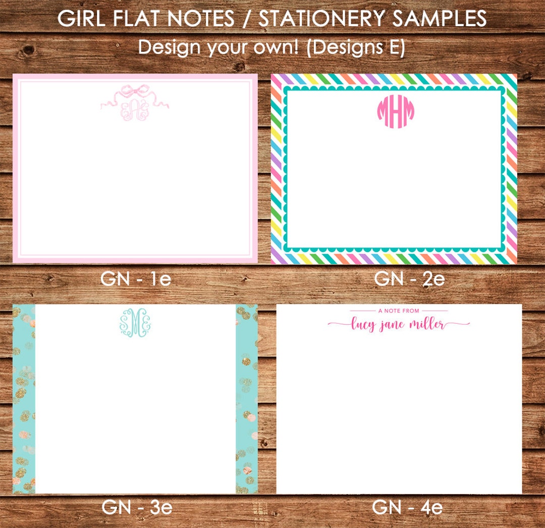 Personalized Girl Flat Notes Notecards Stationery With Envelopes ...