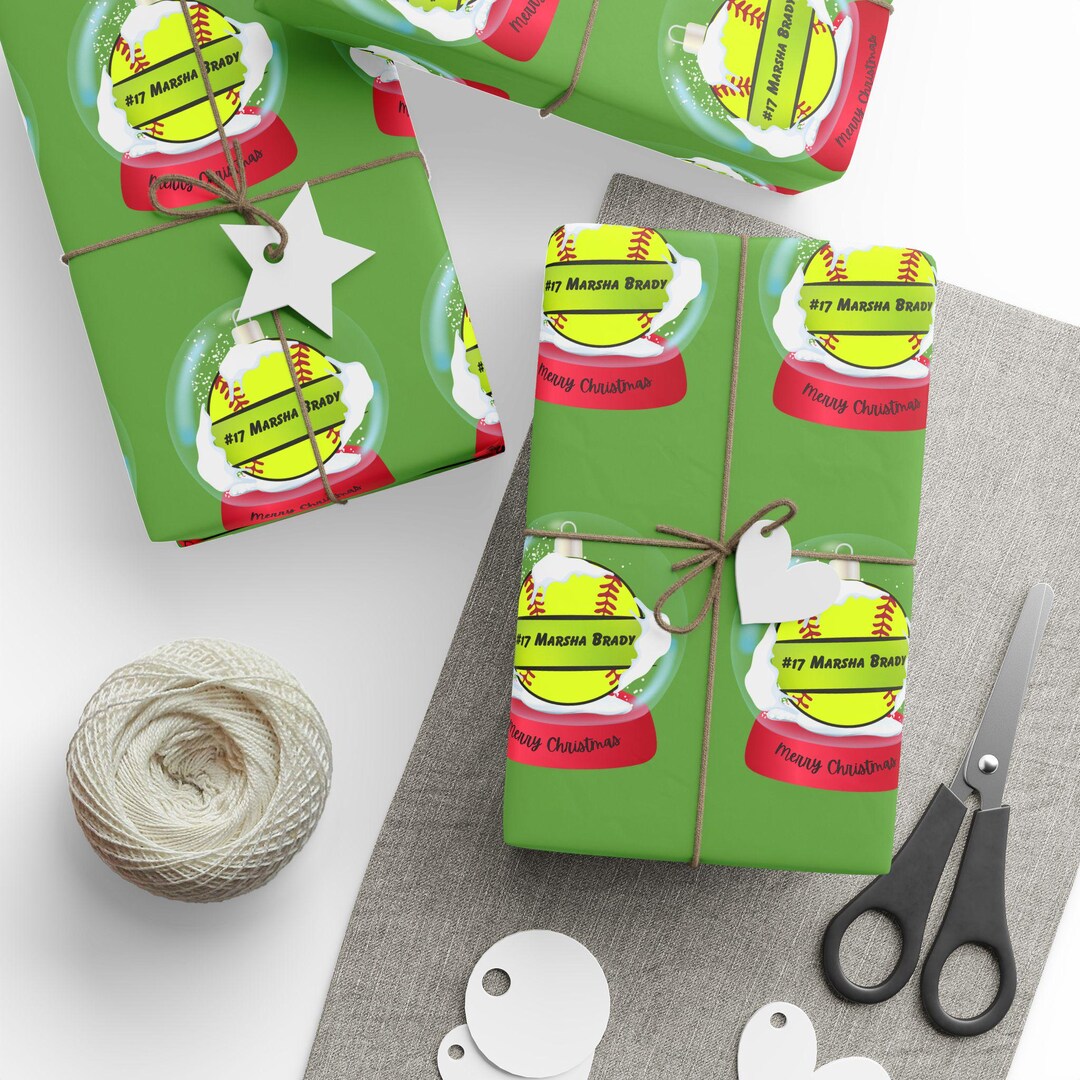 Have a Ball This Christmas Softball Snow Globe Wrapping Paper ...