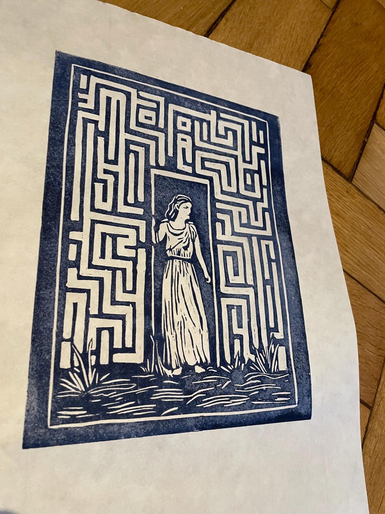 Ariadne by the Labyrinth - Greek Mythos Lino Print - Etsy
