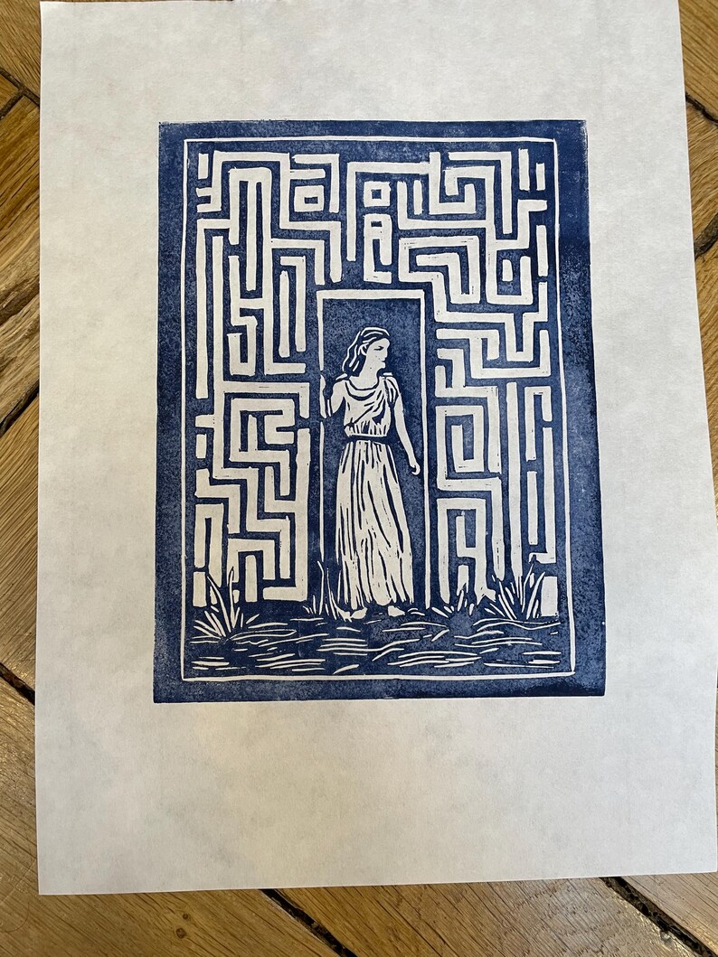 Ariadne by the Labyrinth - Greek Mythos Lino Print - Etsy