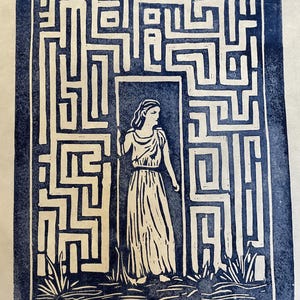 Ariadne by the Labyrinth - Greek Mythos Lino Print - Etsy