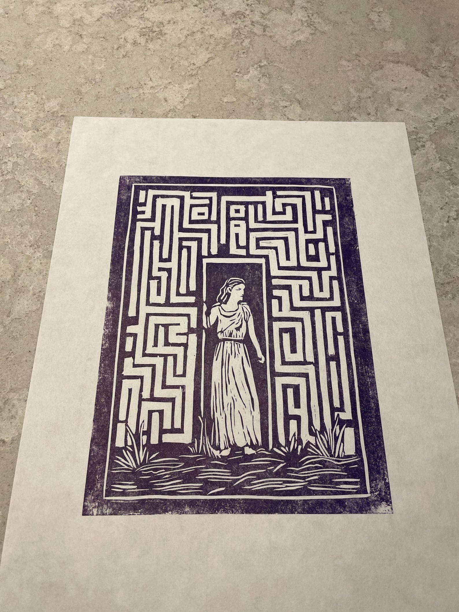 Ariadne by the Labyrinth - Greek Mythos Lino Print - Etsy