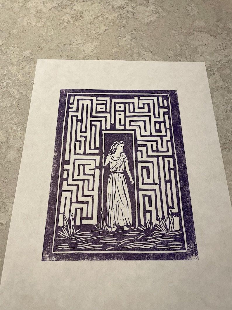 Ariadne by the Labyrinth - Greek Mythos Lino Print - Etsy