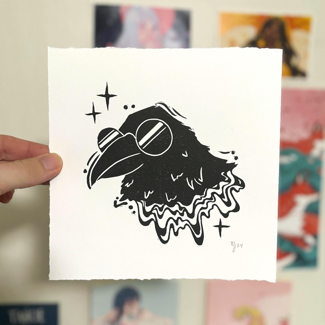 Corvid Print - Cute Handmade Block Print - Etsy