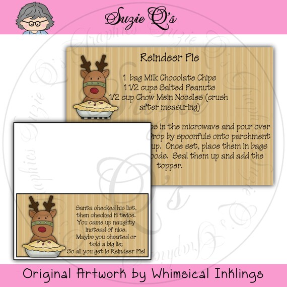 Reindeer Pie Topper and Recipe Card Digital Printable | Etsy