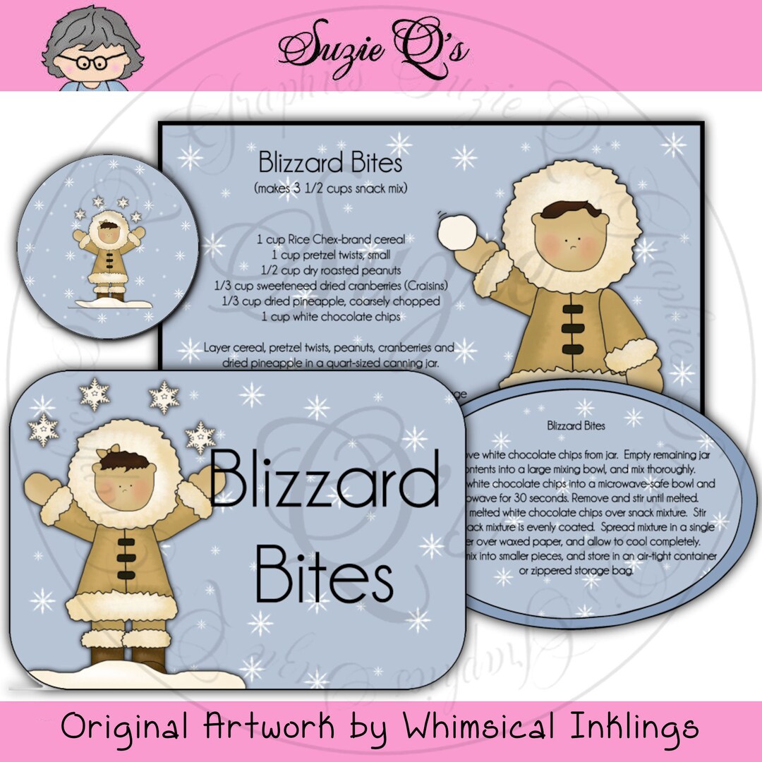 Blizzard Bites Snack Mix in a Jar - Label, Tag and Recipe - Digital ...