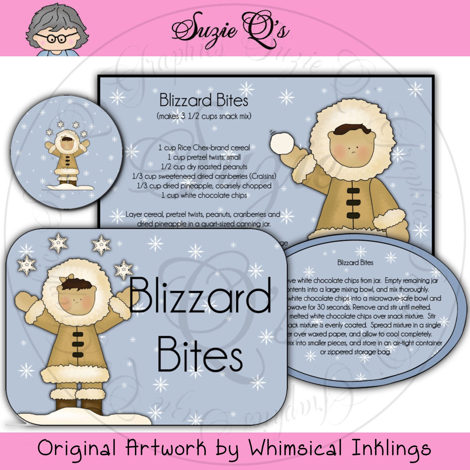 Blizzard Bites Snack Mix in a Jar - Label, Tag and Recipe - Digital ...