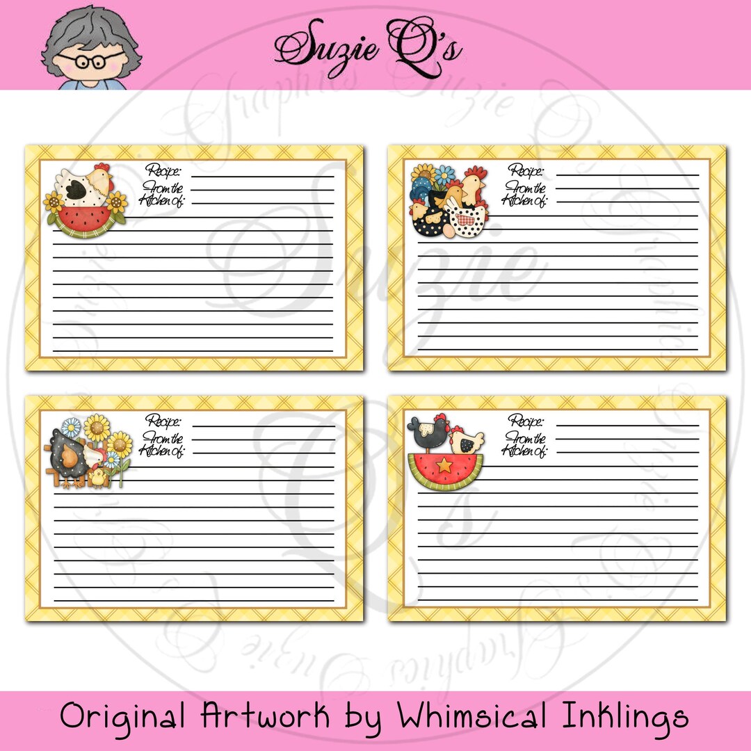 Chicken Recipe Cards - Set of 4 - Digital Printable - Immediate ...