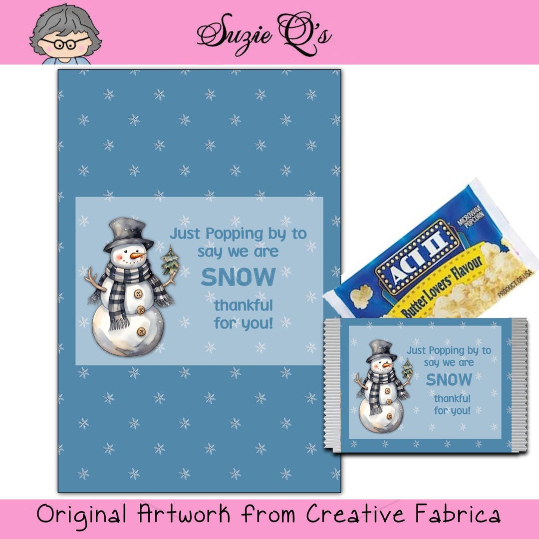 Snowman Popcorn Wrapper - Digital Printable - Immediate Download - Etsy