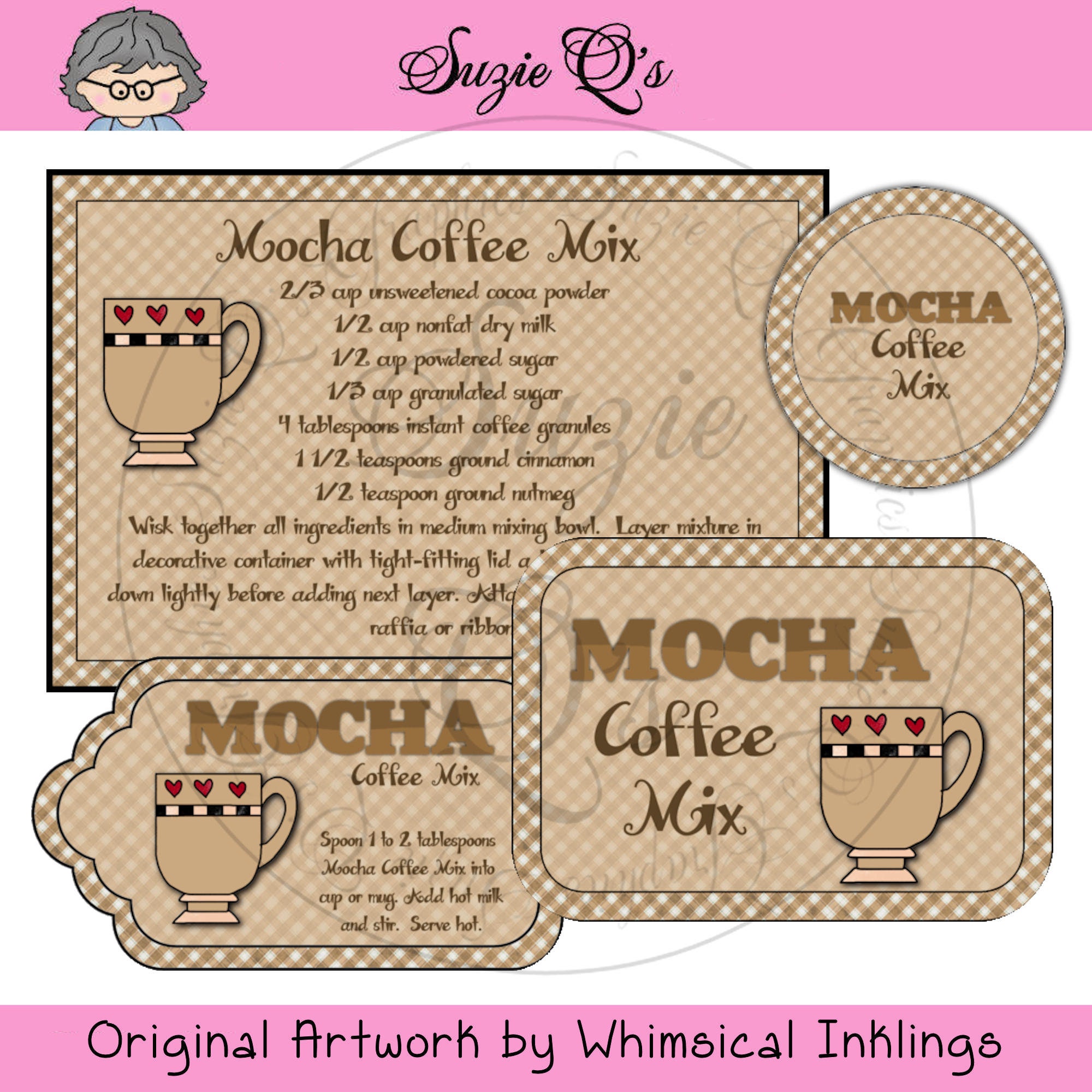 Mocha Coffee Mix in a Jar Labels, Tag and Recipe Digital Printable Kit ...