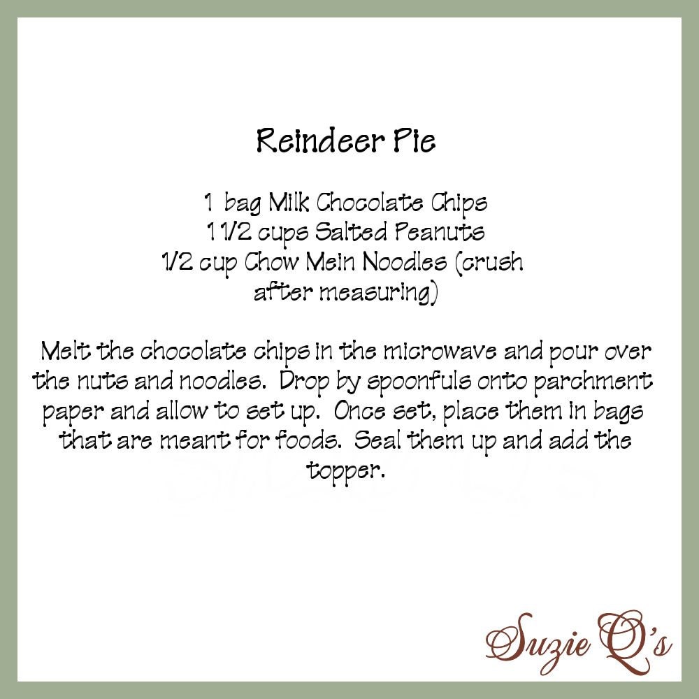 Reindeer Pie Topper and Recipe Card Digital Printable | Etsy