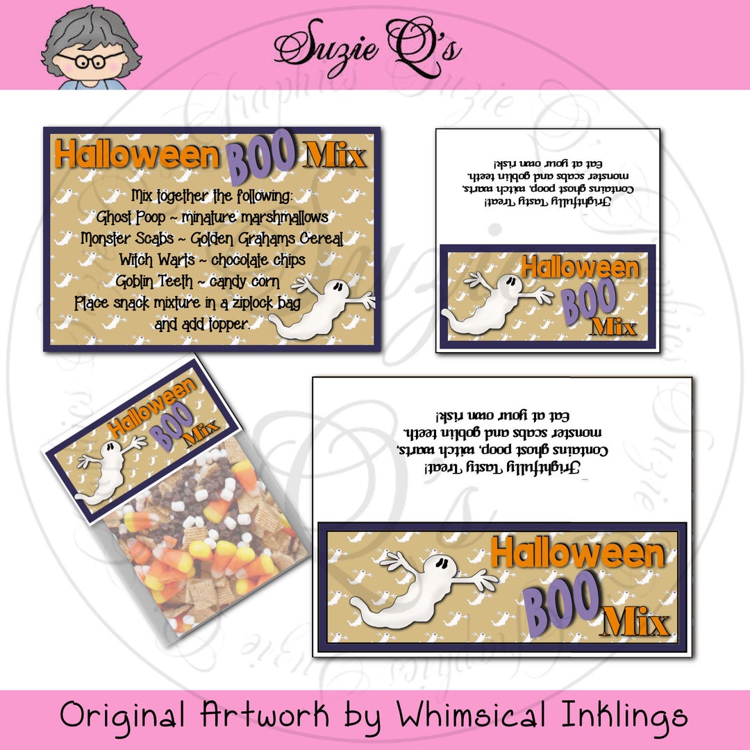 Halloween Boo Mix Bag Toppers (2 Sizes) and Recipe Card - Digital ...