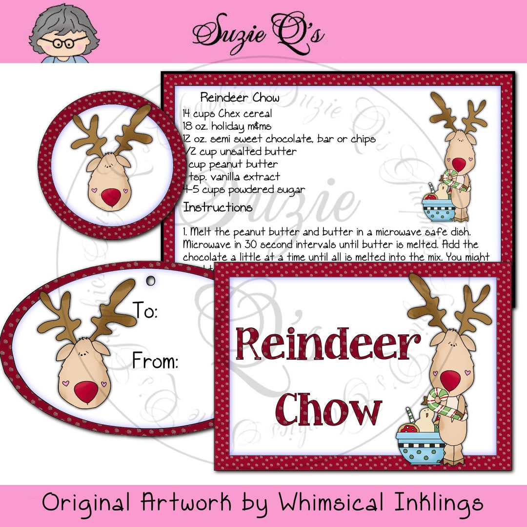 Reindeer Chow Gift Set - Jar Labels, Tag and Recipe - Digital Printable ...