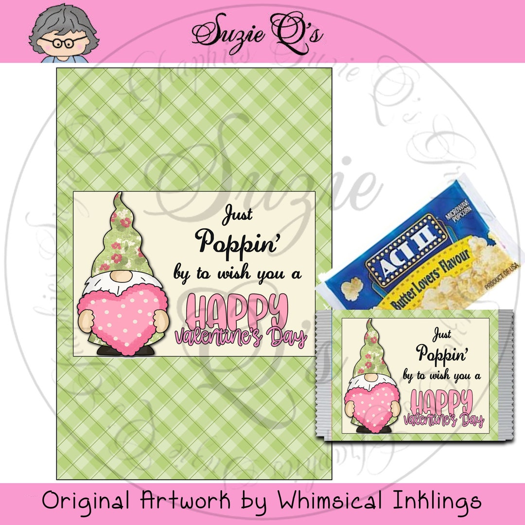 Valentine Gnome Popcorn Wrapper for Microwave Popcorn - Digital ...