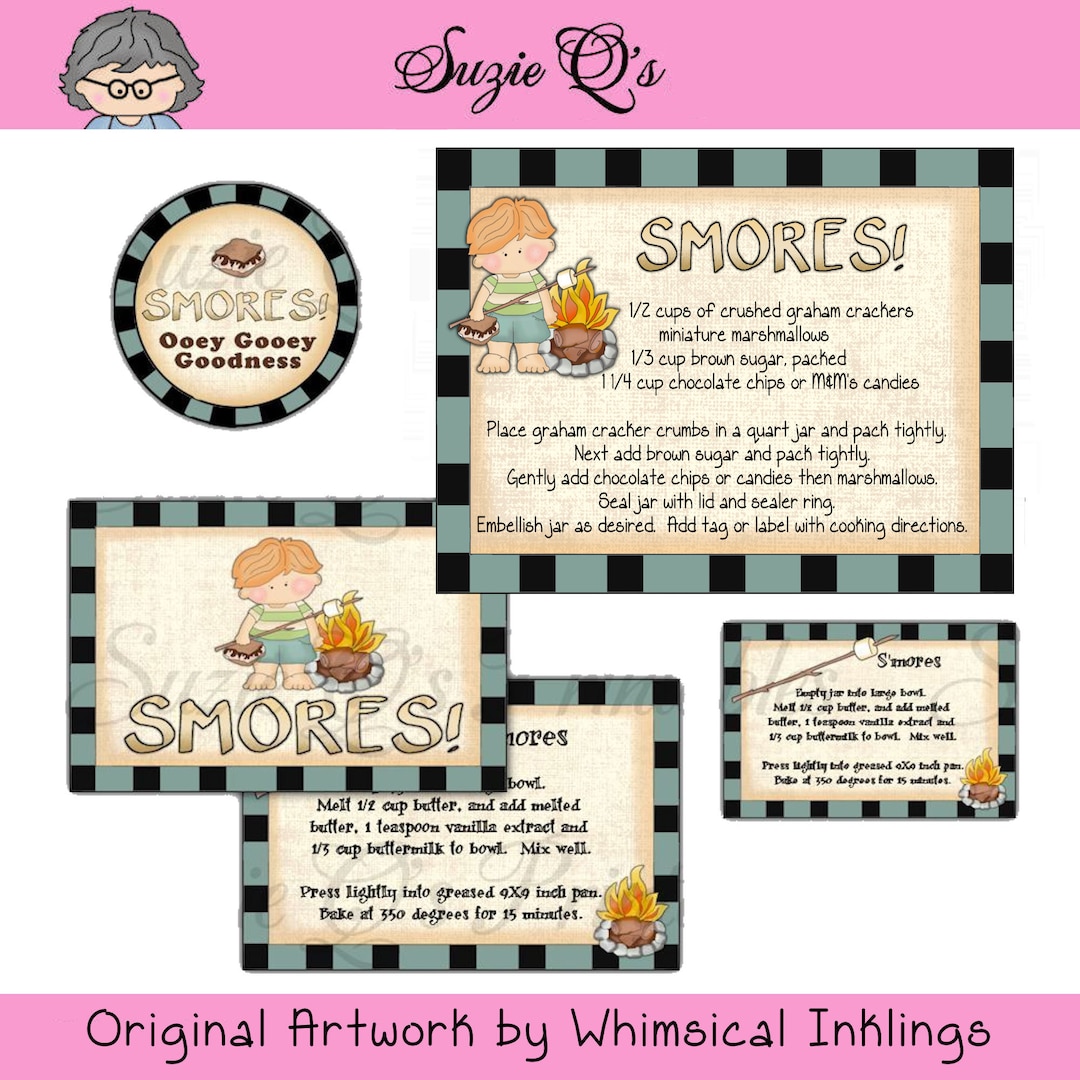 S'mores Mix in a Jar - Labels, Tag and Recipe Card - Digital Printable ...