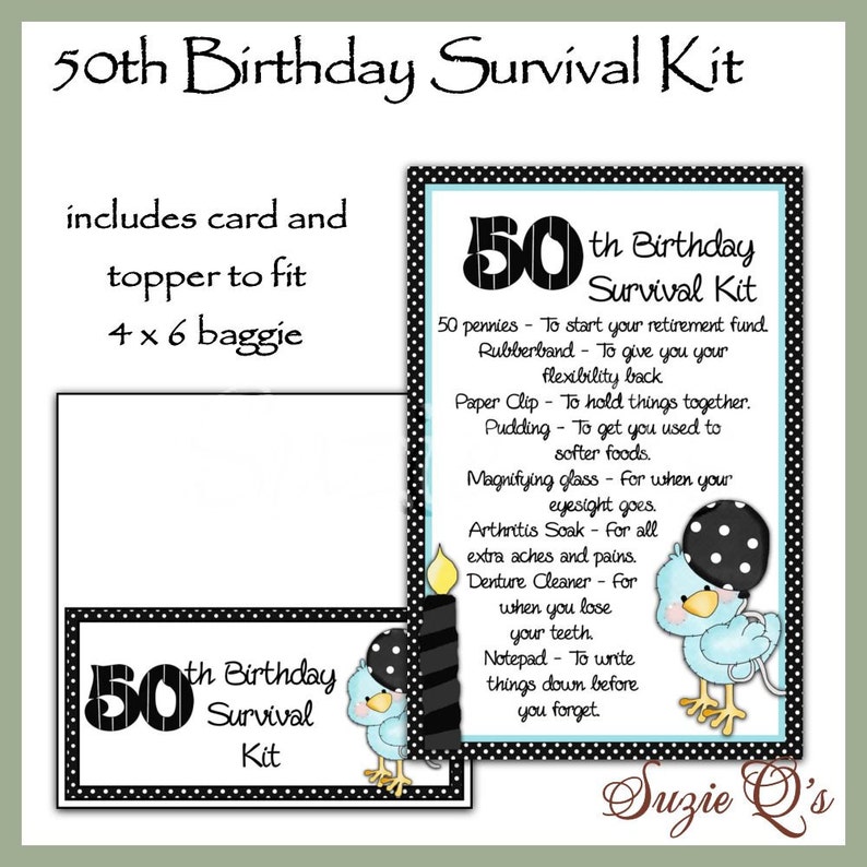 50th Birthday Survival Kit includes Topper and Card Digital | Etsy
