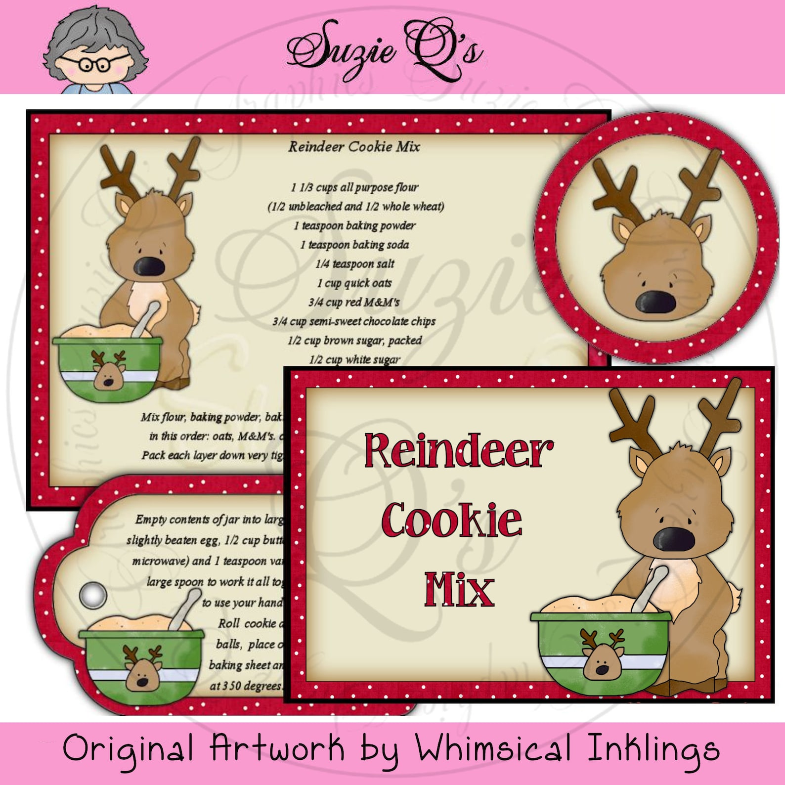 Reindeer Cookie Mix in a Jar Kit Labels Tag and Recipe | Etsy