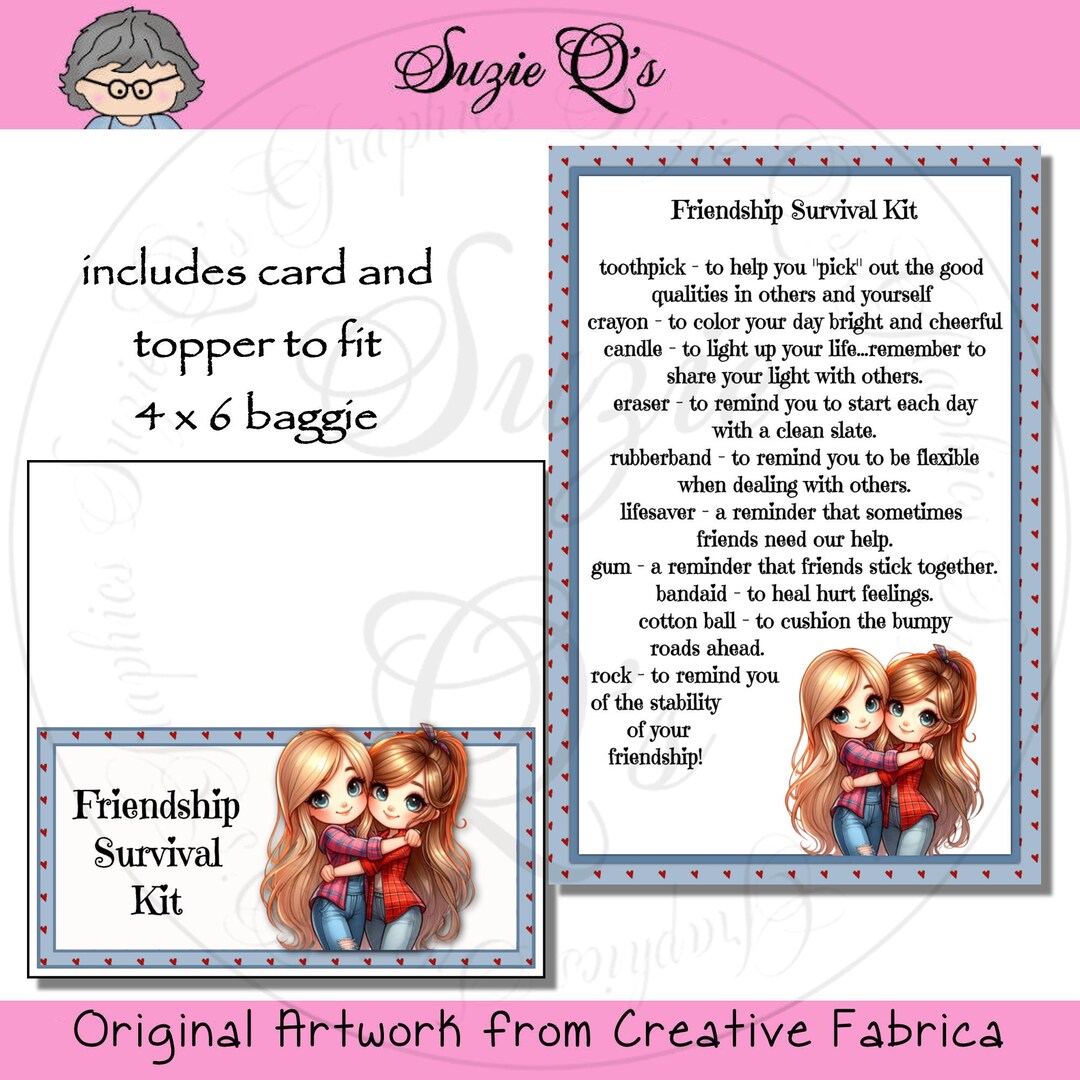 Friendship Survival Kit Includes Topper and Card - Digital Printable ...