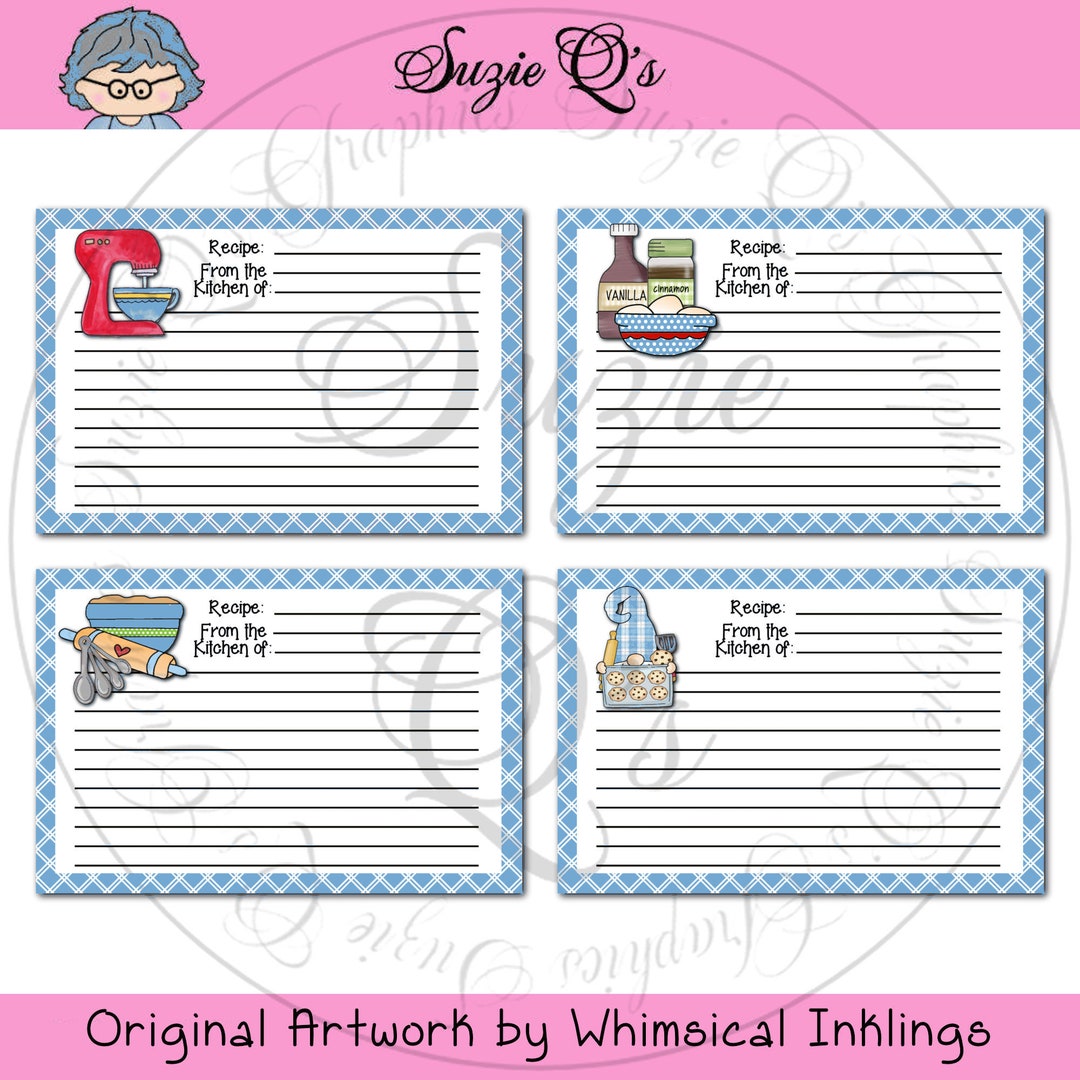 Baking Recipe Cards Set of 4 Digital Printable Immediate - Etsy