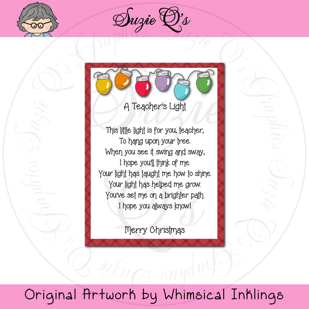 A Teacher's Light Card/tag in 2 Sizes (poem Version 2) - CU Digital ...
