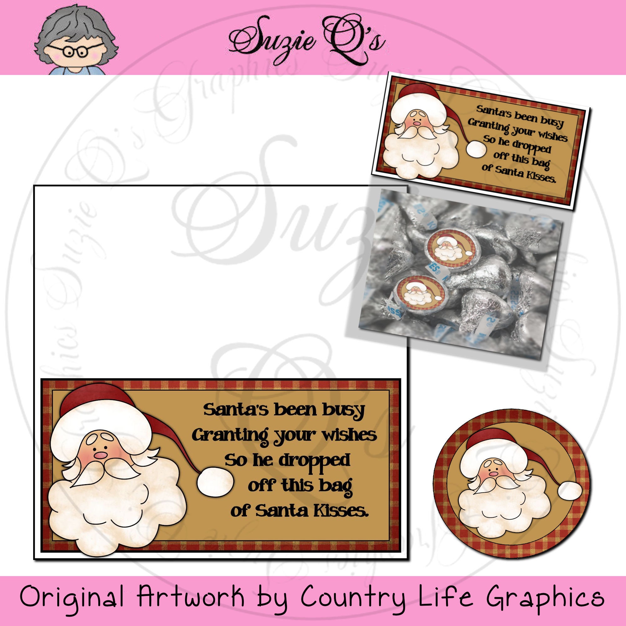 Santa Kisses Bag Topper and Kiss Labels -digital Printable - Immediate ...