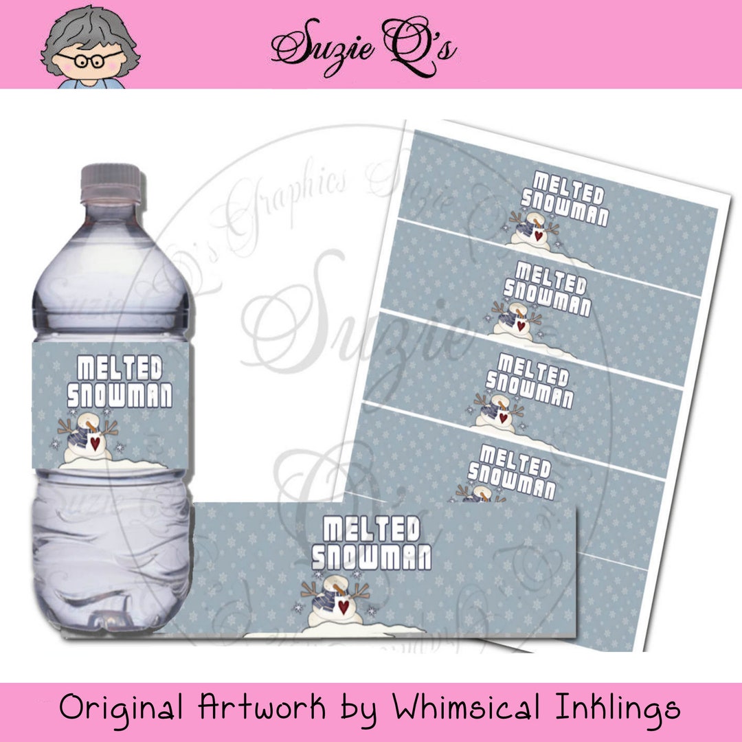 Melted Snowman Water Bottle Labels - Dgital Printable - Immediate ...