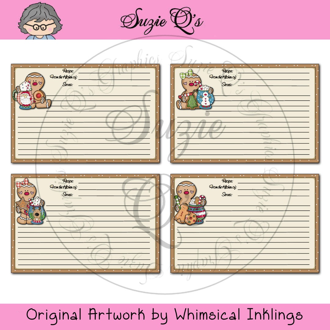 Gingerbread Recipe Cards Set of 4 4x6 Inches Digital Printable ...