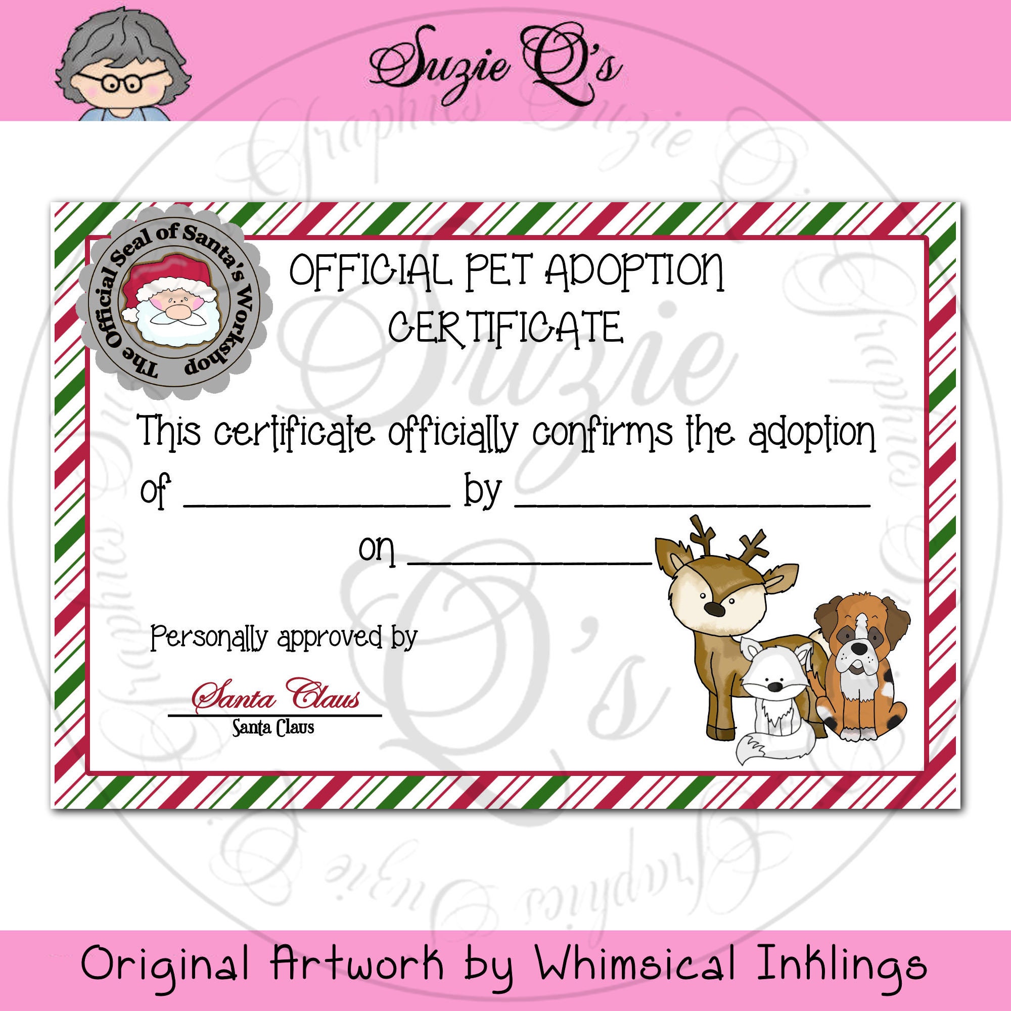 Elf's Pet Adoption Certificate - Digital Printable - Immediate Download ...