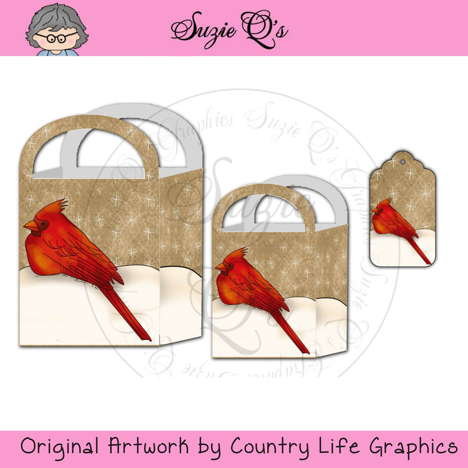 Winter Cardinal Gift Bags in Two Sizes With Matching Tag - Etsy