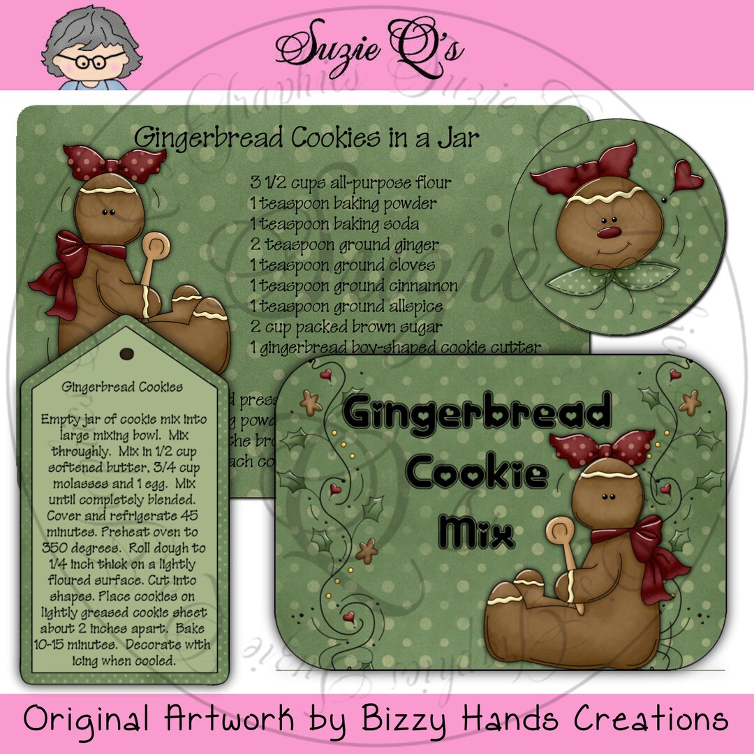 Gingerbread Cookie Mix in a Jar Kit - Label, Tag and Recipe - Digital ...