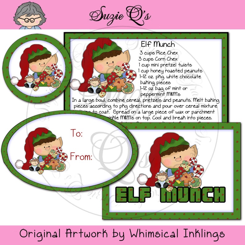 Elf Munch Gift Set - Jar Labels, Bag Topper, Tag and Recipe - Digital ...