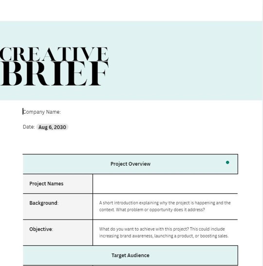 Creative Brief Template - Professional & Comprehensive - Etsy