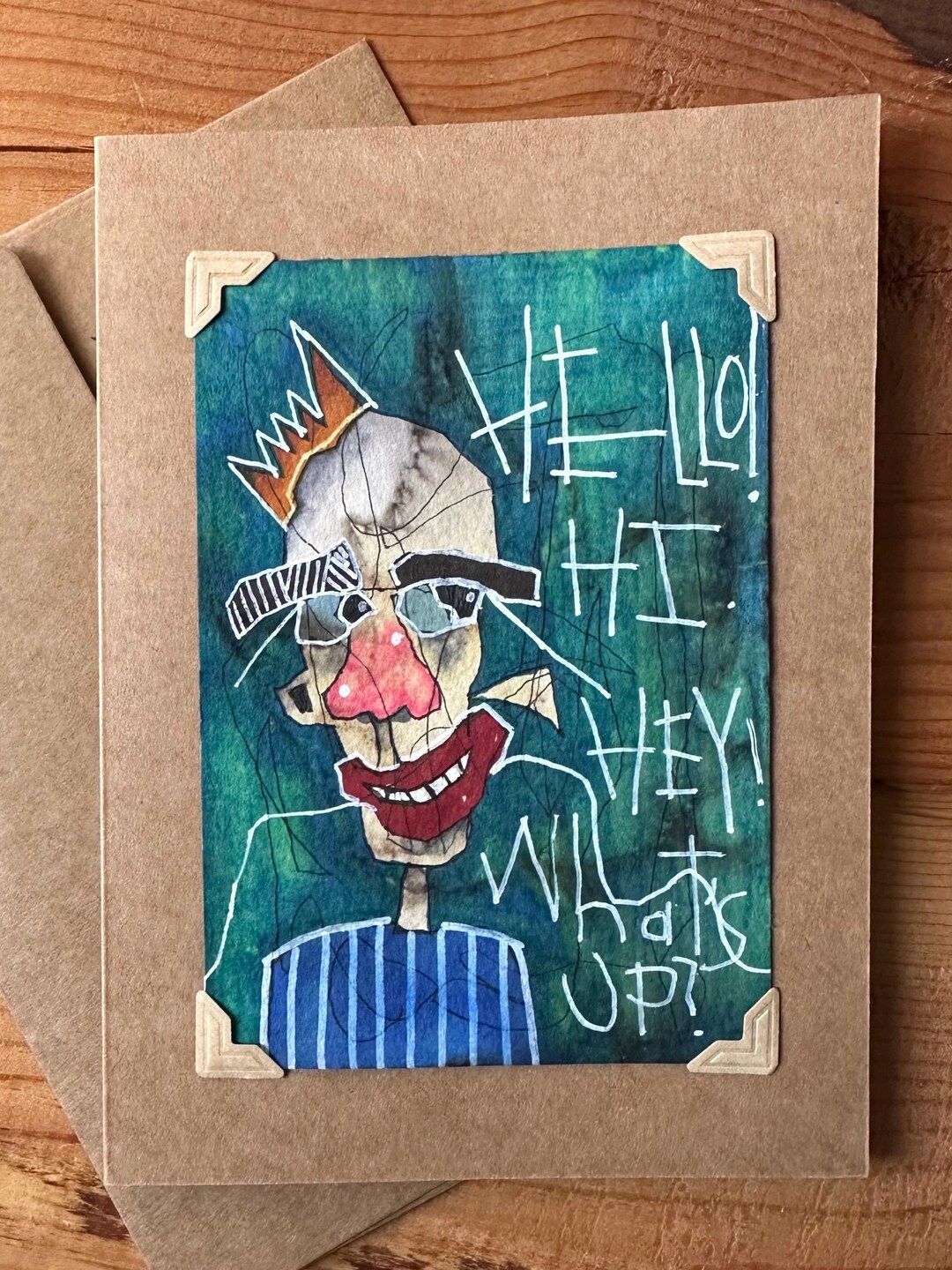 BLANK GREETING CARD With Original Hand Painted Removable Wonky Portrait ...