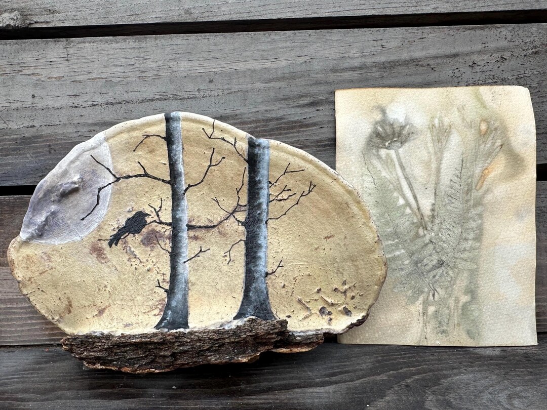 Artist Conk Art | Moon | Crow | Eco Print | Gift Set | Mushroom | Raven ...