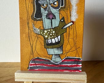 ACEO ABSTRACT PORTRAIT Original Mixed Media Miniature Collectible ...