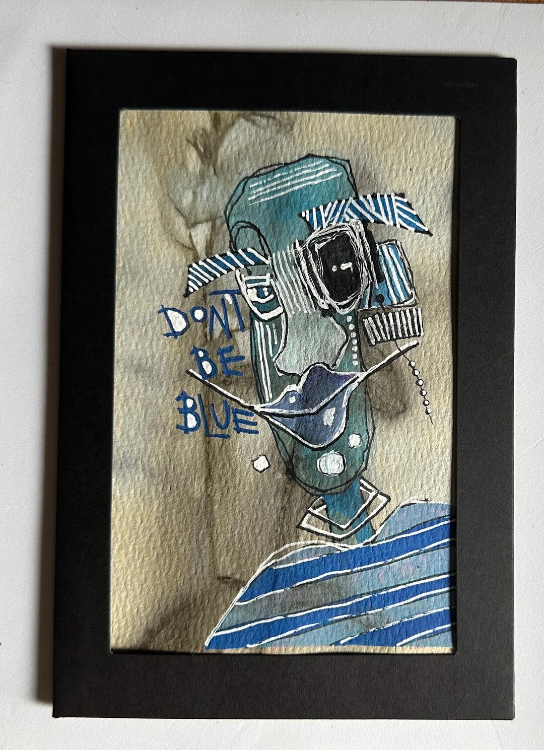 Don’t Be Blue - Hand-painted Abstract Wonky Portrait Greeting Card ...