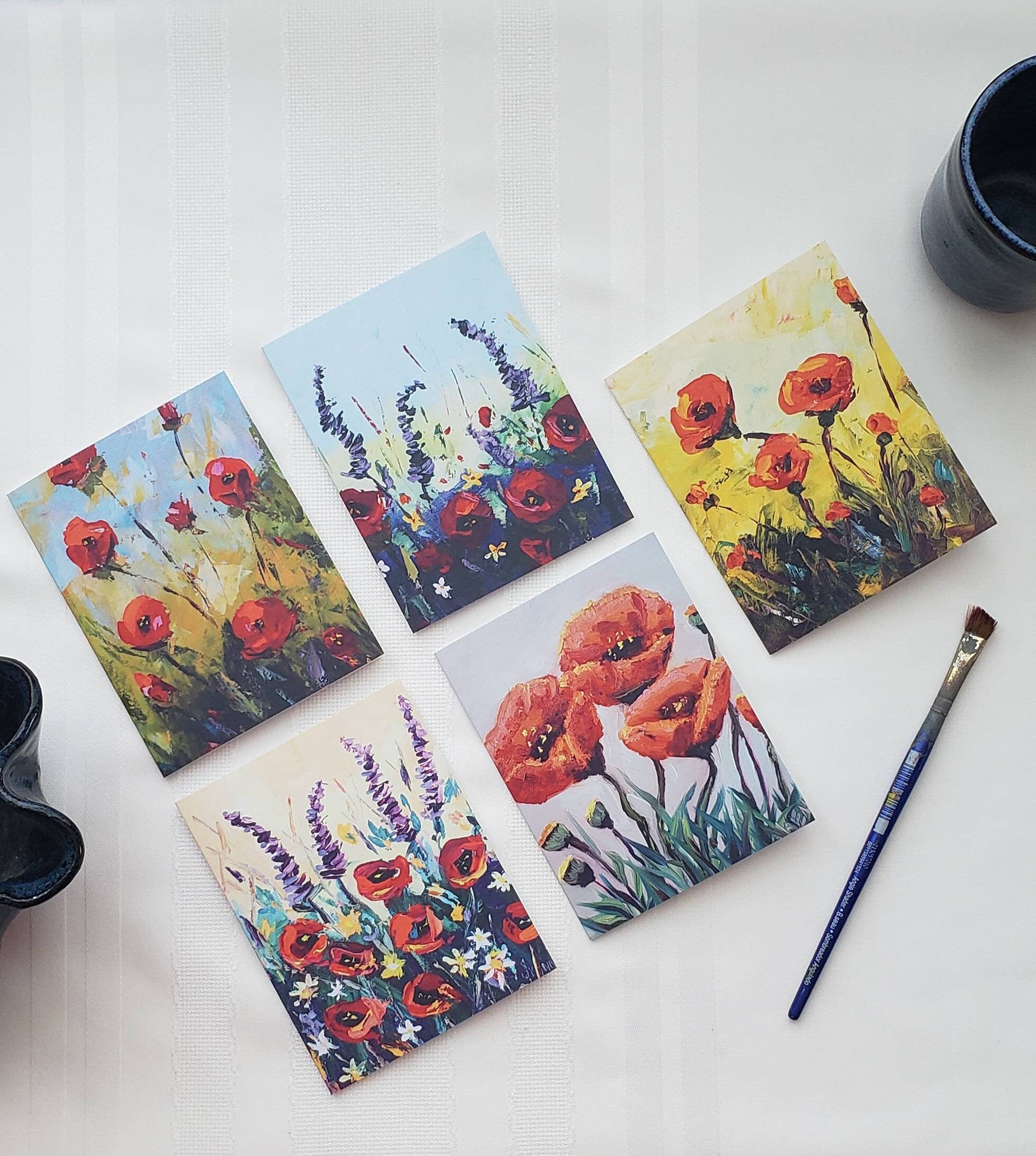 Poppies Flower Note Cards - Blank Inside - Assorted Paintings in the ...