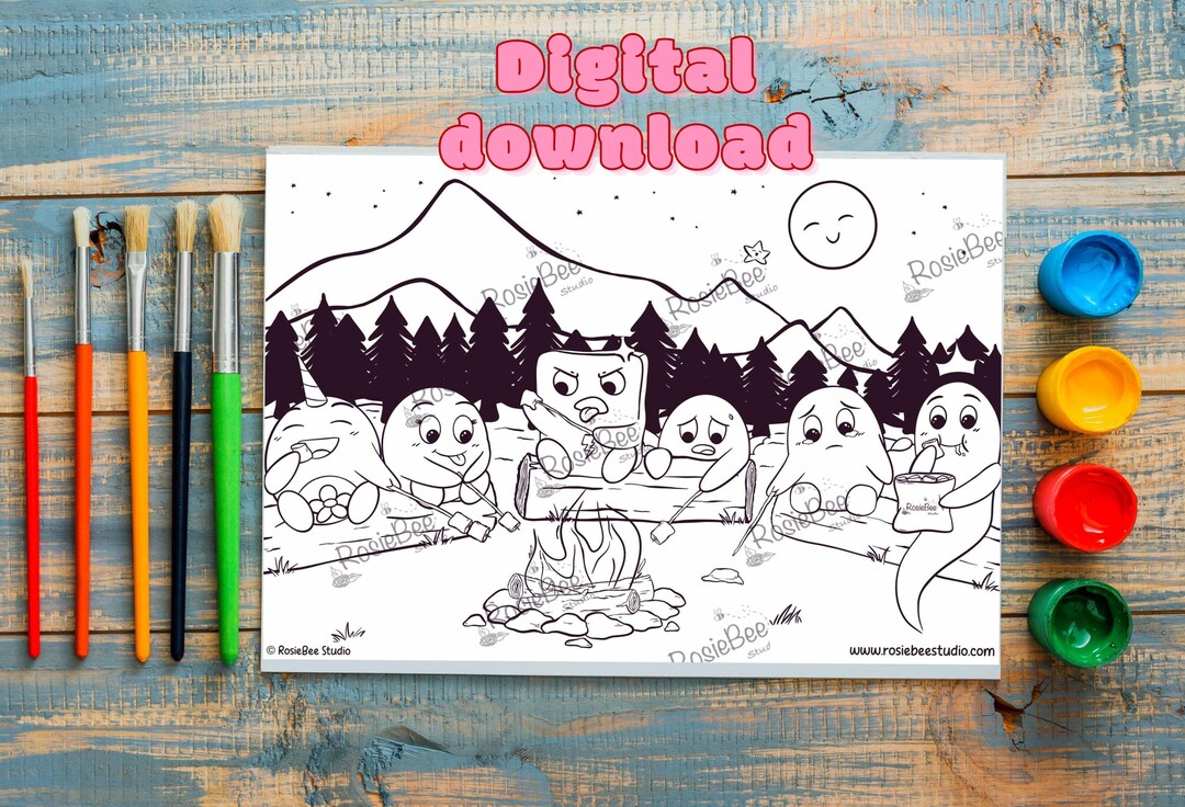 Printable Moji Friends Coloring Page Digital Download Camping Themed ...