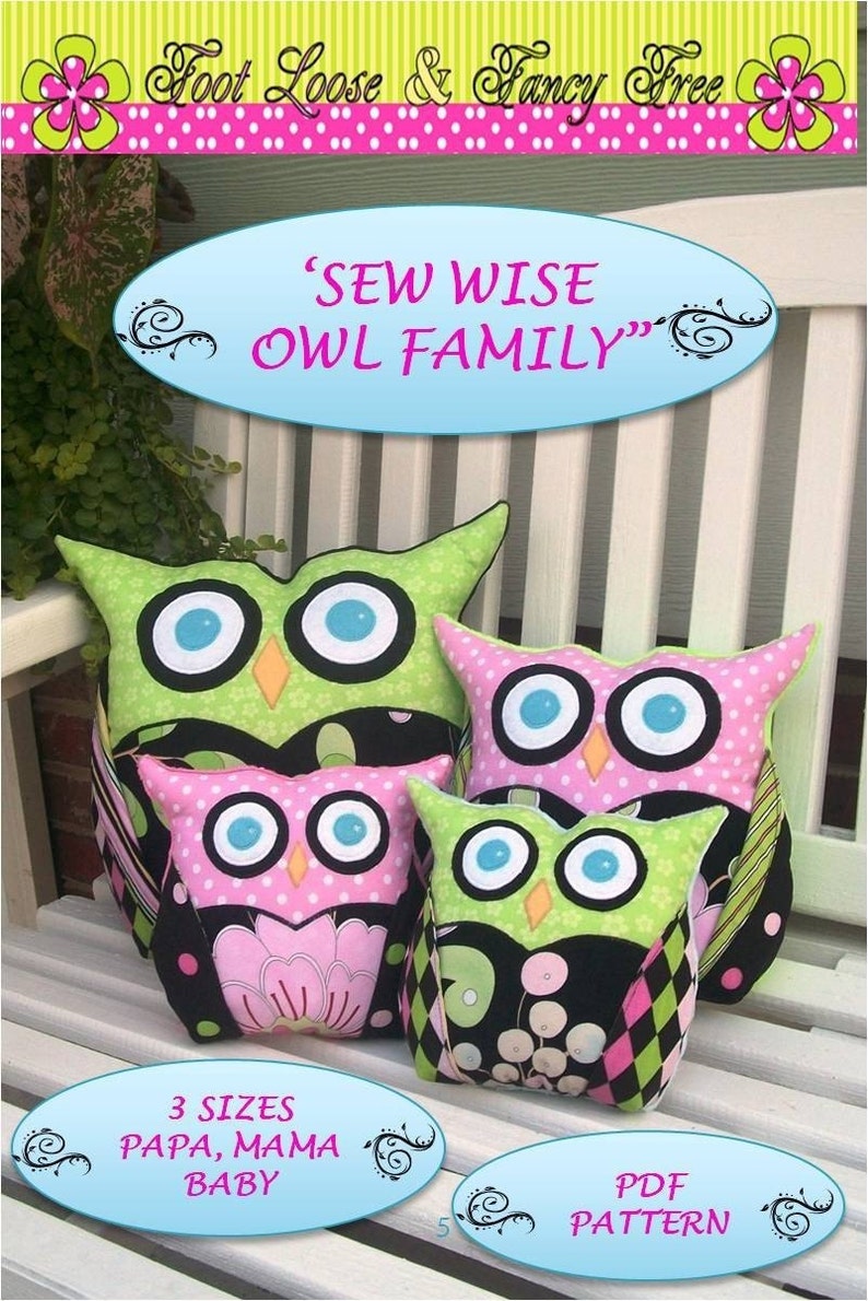 Sew Wise Owl Family Pillow or Bookend PDF Pattern Easy Child - Etsy