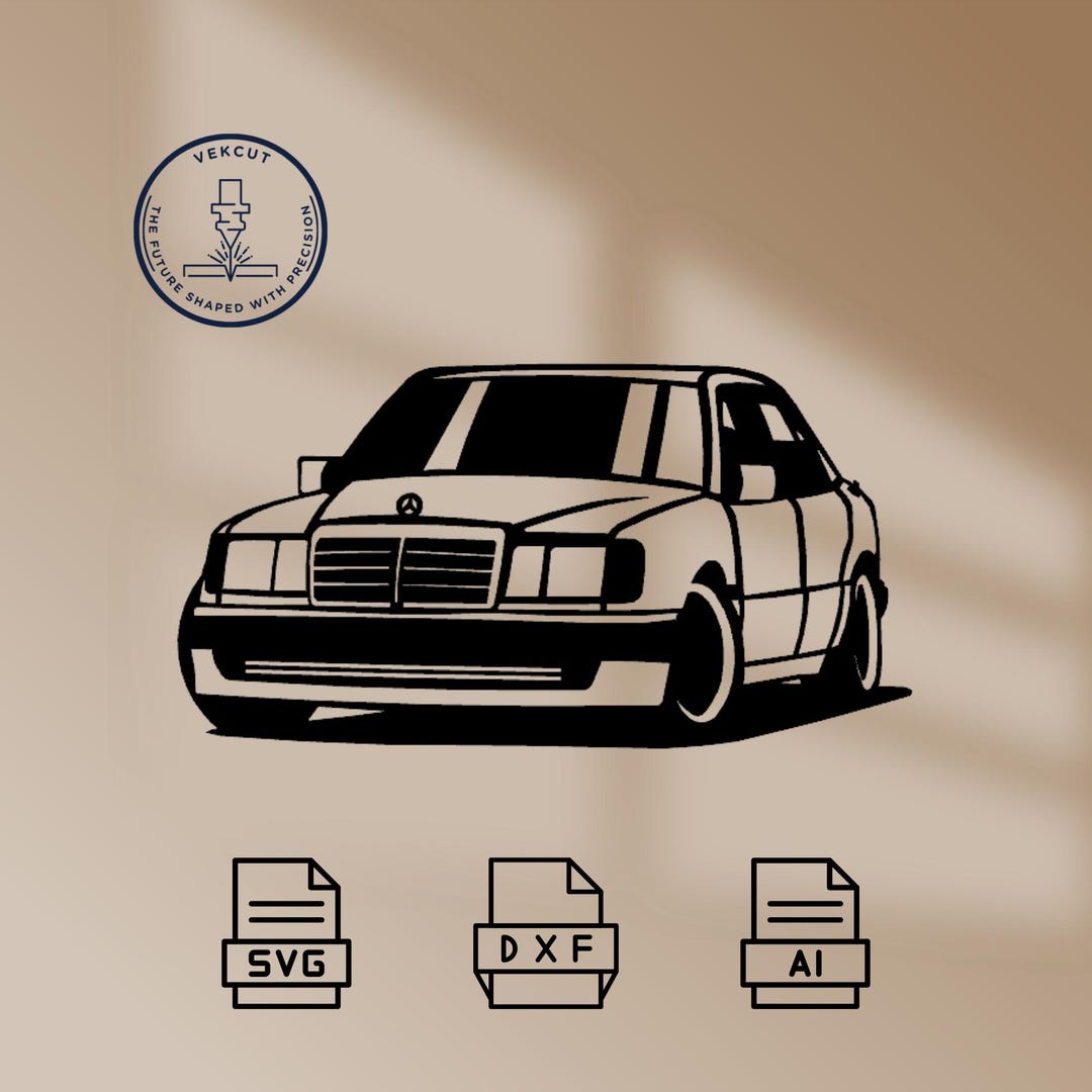 Mercedes 190E Decor Vector File for Laser Cutting, Metal & Wood CNC ...