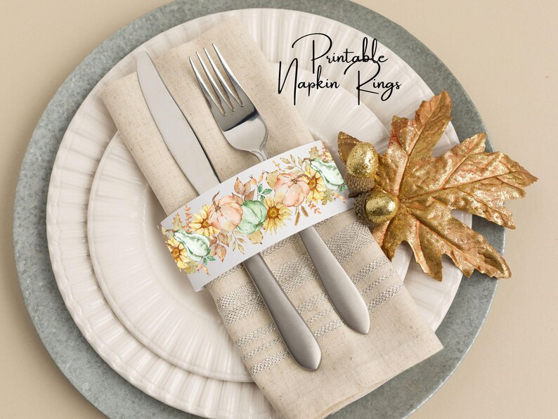 Printable Fall Floral Napkin Rings Digital Download Pastel Pumpkin ...