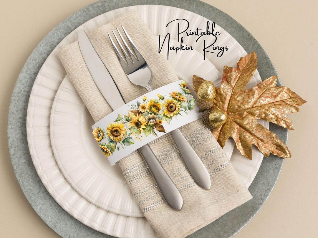 Printable Autumn Sunflower Napkin Rings Digital Download Fall Floral ...