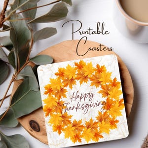 Printable Thanksgiving Coasters Digital Download DIY Fall Crafts Maple ...