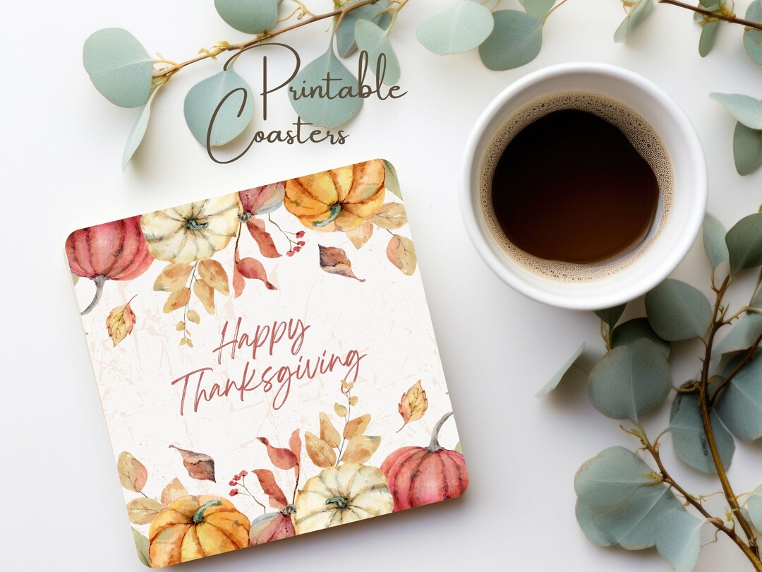 Printable Thanksgiving Coasters Digital Download DIY Fall Craft Pumpkin ...