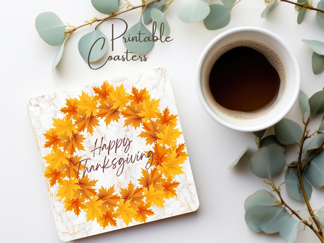 Printable Thanksgiving Coasters Digital Download DIY Fall Crafts Maple ...